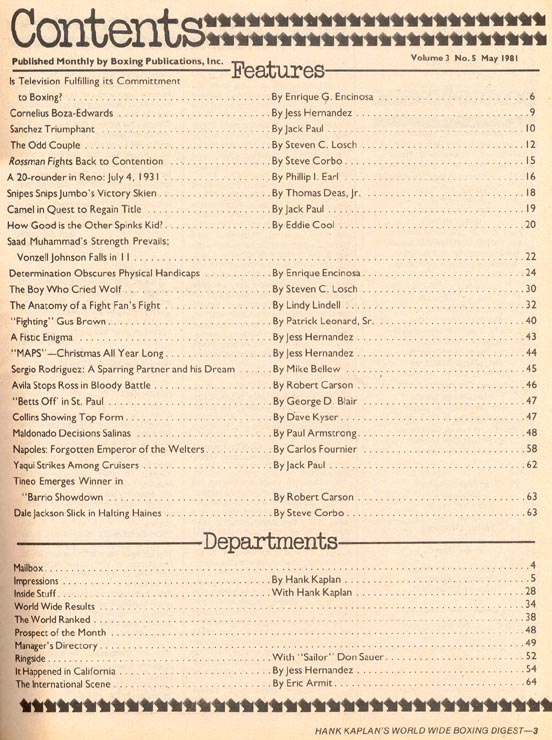 Hank Kaplan's Boxing Digest: May 1981 - BoxRec