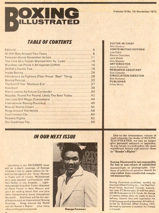 Boxing Illustrated: November 1973 - BoxRec