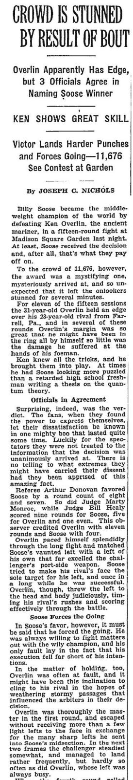 Ken Overlin vs. Billy Soose (2nd meeting) - BoxRec