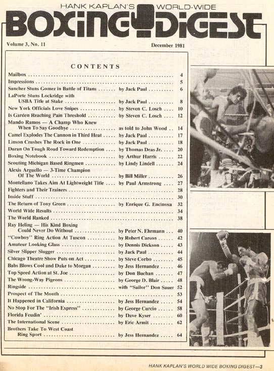 Hank Kaplan's Boxing Digest: December 1981 - BoxRec