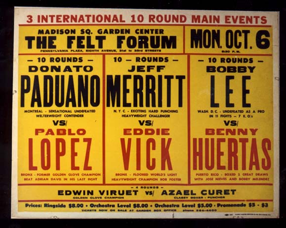 File:1969-10-06 - Donato Paduano vs. Pablo Lopez, Benny Huertas vs. Bobby Lee (Poster).jpeg - BoxRec