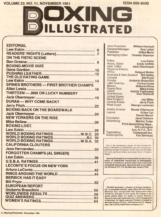 Boxing Illustrated: November 1981 - BoxRec
