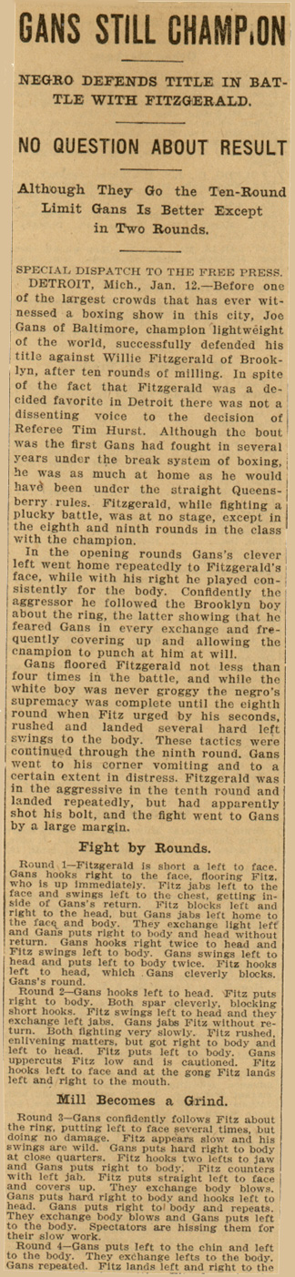 Joe Gans vs. Willie Fitzgerald (2nd meeting) - BoxRec