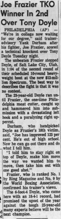Joe Frazier vs. Tony Doyle - BoxRec