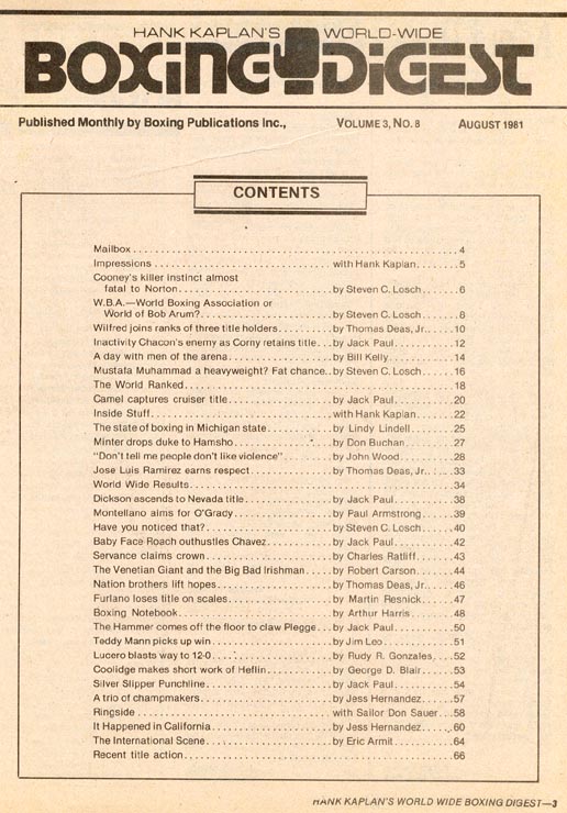 Hank Kaplan's Boxing Digest: August 1981 - BoxRec
