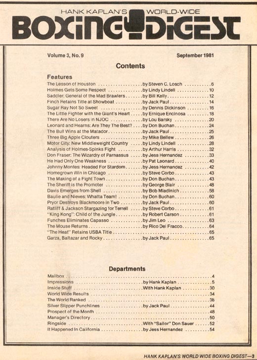 Hank Kaplan's Boxing Digest: September 1981 - BoxRec