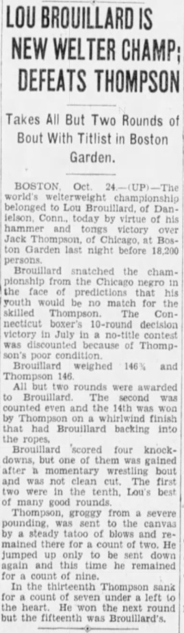 Lou Brouillard vs. Young Jack Thompson (2nd meeting) - BoxRec