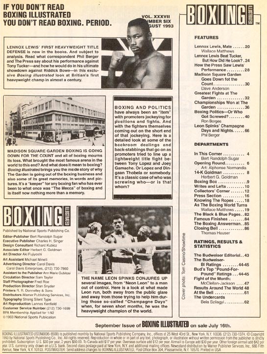 Boxing Illustrated: August 1993 - BoxRec