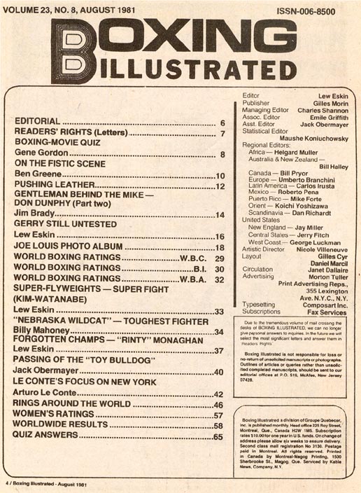 Boxing Illustrated: August 1981 - BoxRec