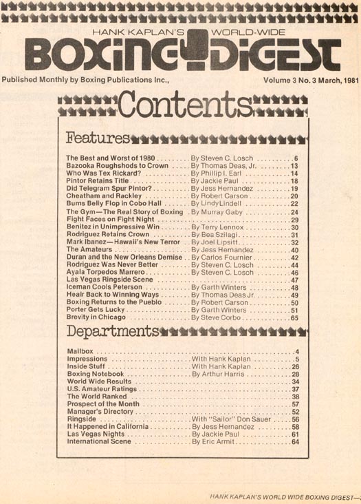 Hank Kaplan's Boxing Digest: March 1981 - BoxRec