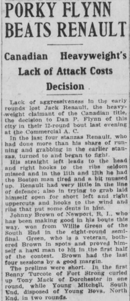 Porky Dan Flynn vs. Jack Renault - BoxRec