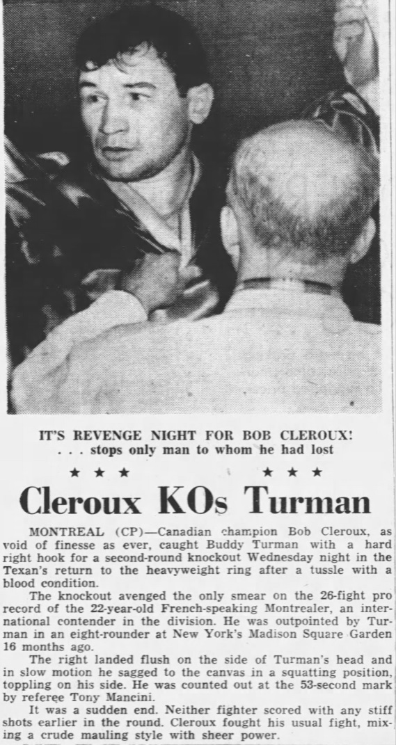 Bob Cleroux vs. Buddy Turman (2nd meeting) - BoxRec